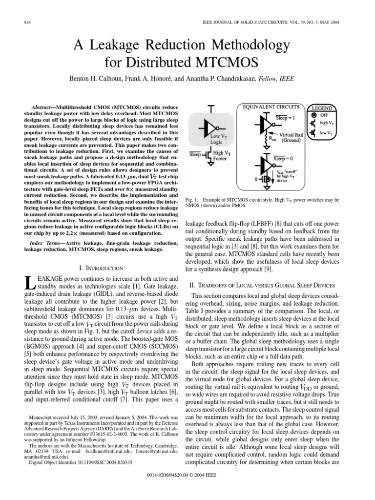 Leakage Reduction in Cmos | PDF | Mosfet | Cmos