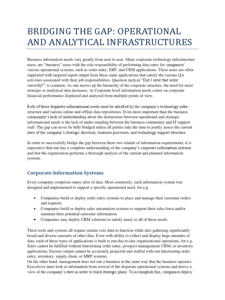 Bridging The Gap: Operational and Analytical Infrastructures | PDF ...