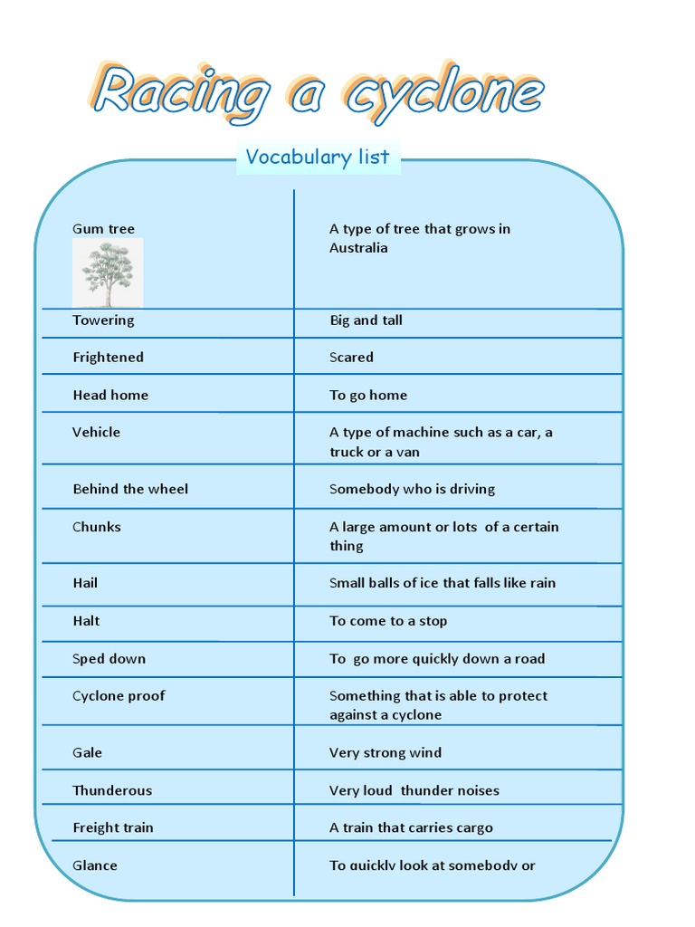 Racing a Cyclone: A Vocabulary Adventure | PDF | Storms | Tropical Cyclones