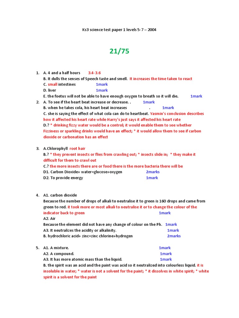 KS3 Science Test: Levels 5-7 | PDF | Properties Of Water | Carbon Dioxide