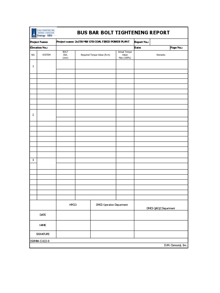 Bolt Tightening Inspection Report Format Final | PDF | Business | Computers