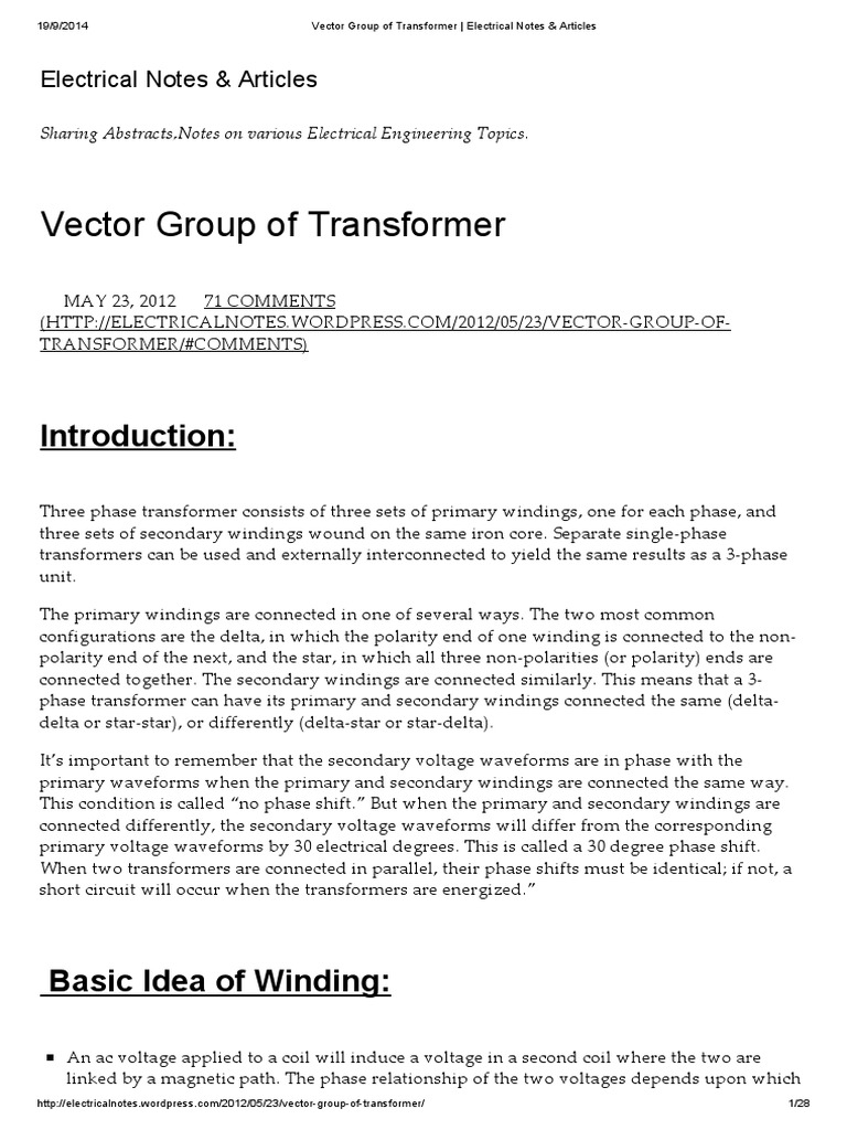 Vector Group of Transformer - Electrical Notes & Articles | PDF | Power ...