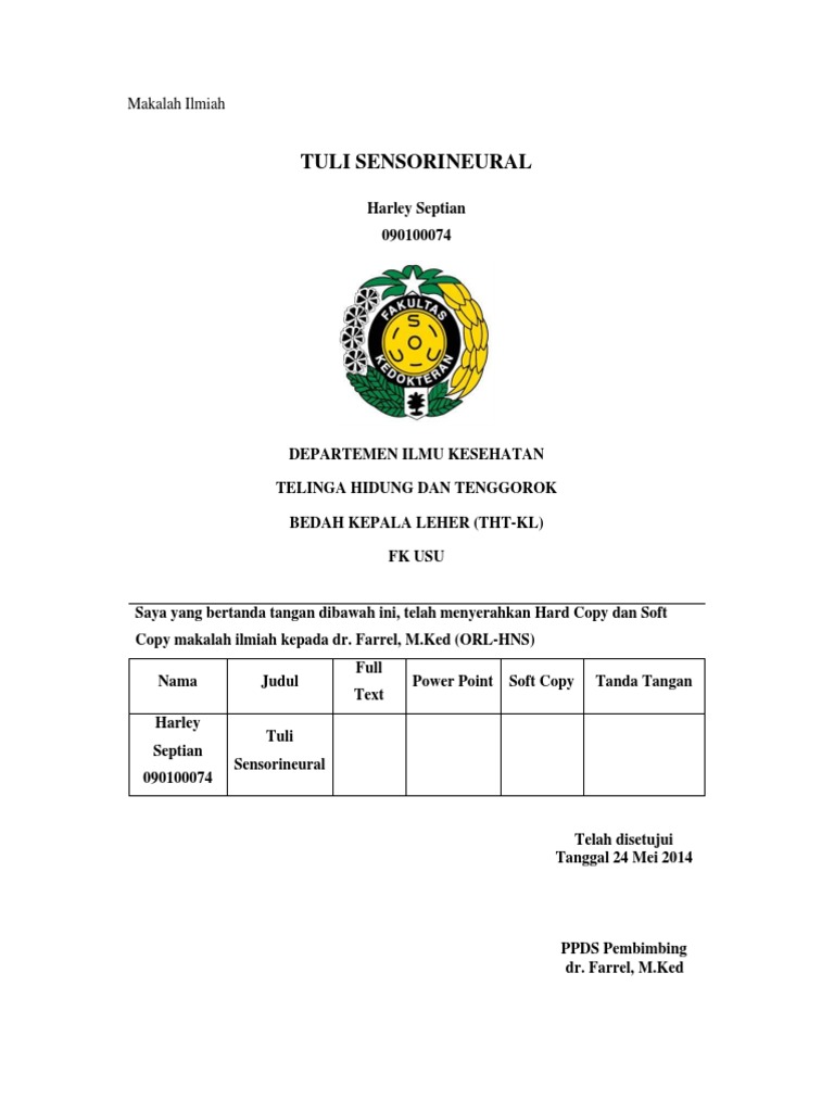 Tuli Sensorineural | PDF | Sains & Matematika
