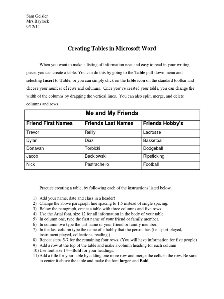 Creating Tables in Microsoft Word | PDF