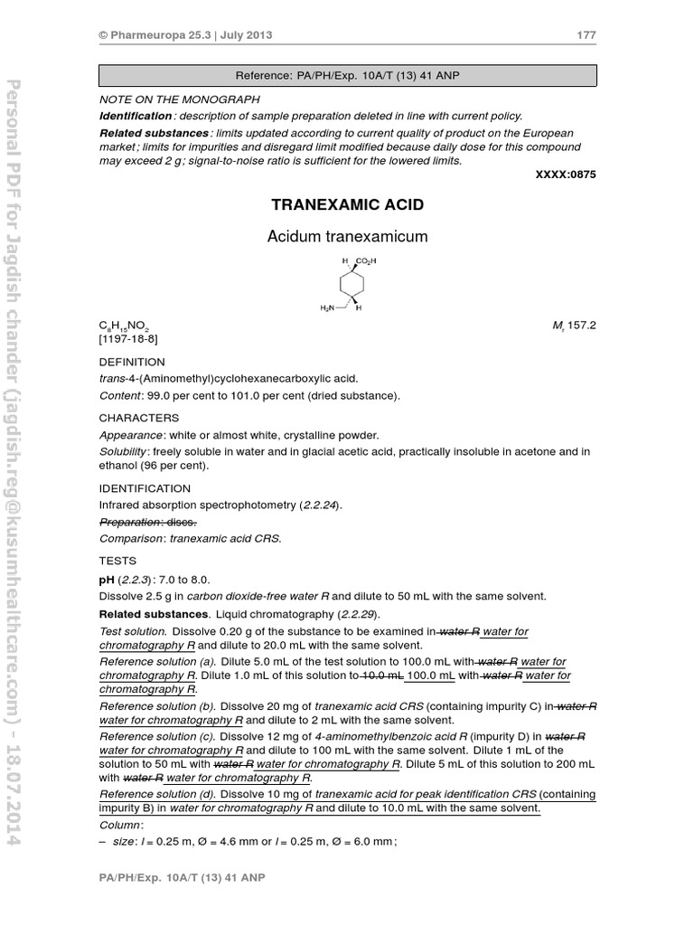 Tranexamic Acid | PDF | Chromatography | Solubility