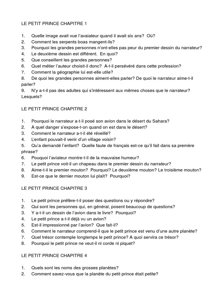 Questionnaire sur "Le Petit Prince" | PDF | Le Petit Prince | Science