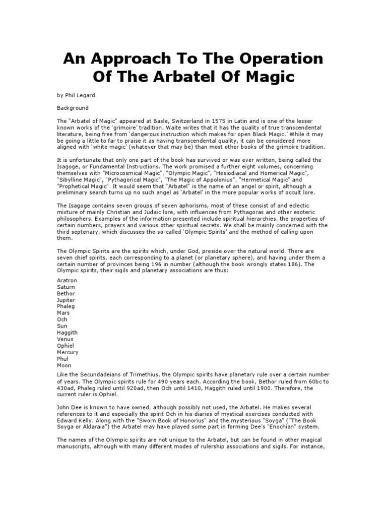 An Approach To The Operation of The Arbatel of Magic | Download Free ...