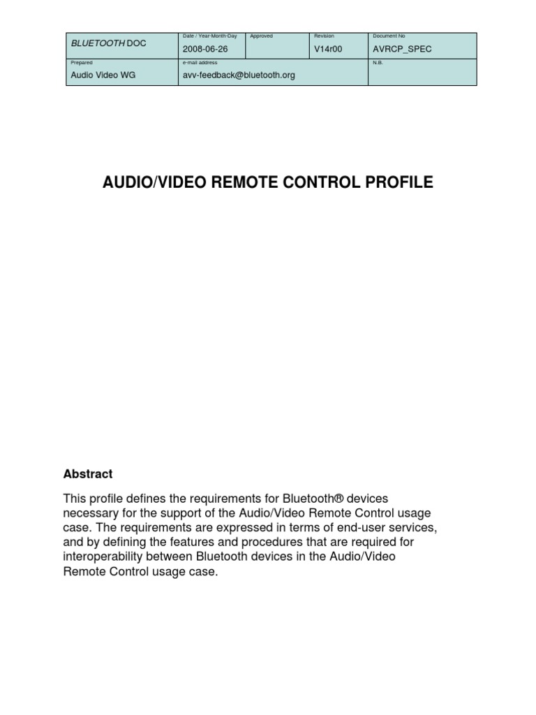 Avrcp Spec v14r00 | PDF | Bluetooth | Remote Control