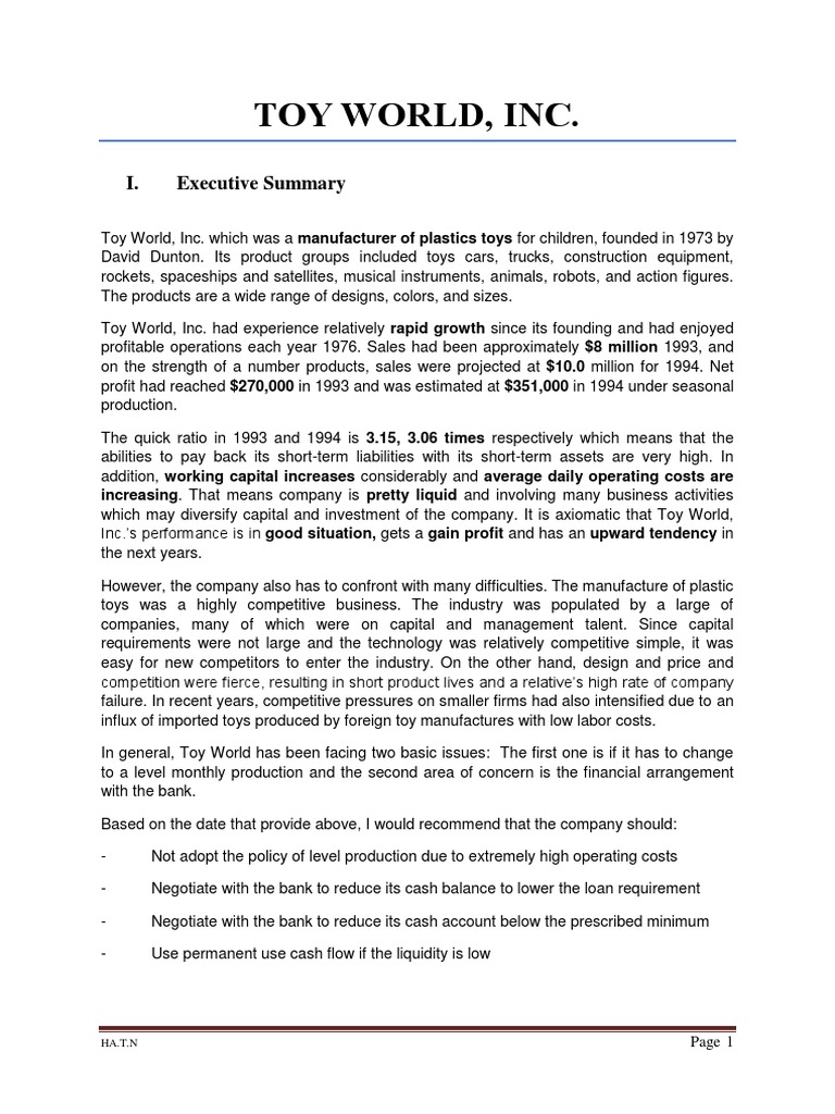 Toy World Inc | PDF | Revenue | Inventory