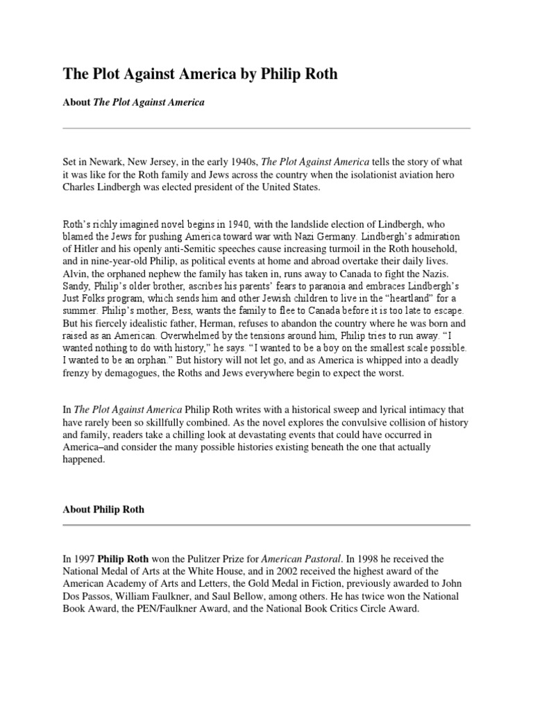 The Plot Against America by Philip Roth - Discussion Questions | PDF ...