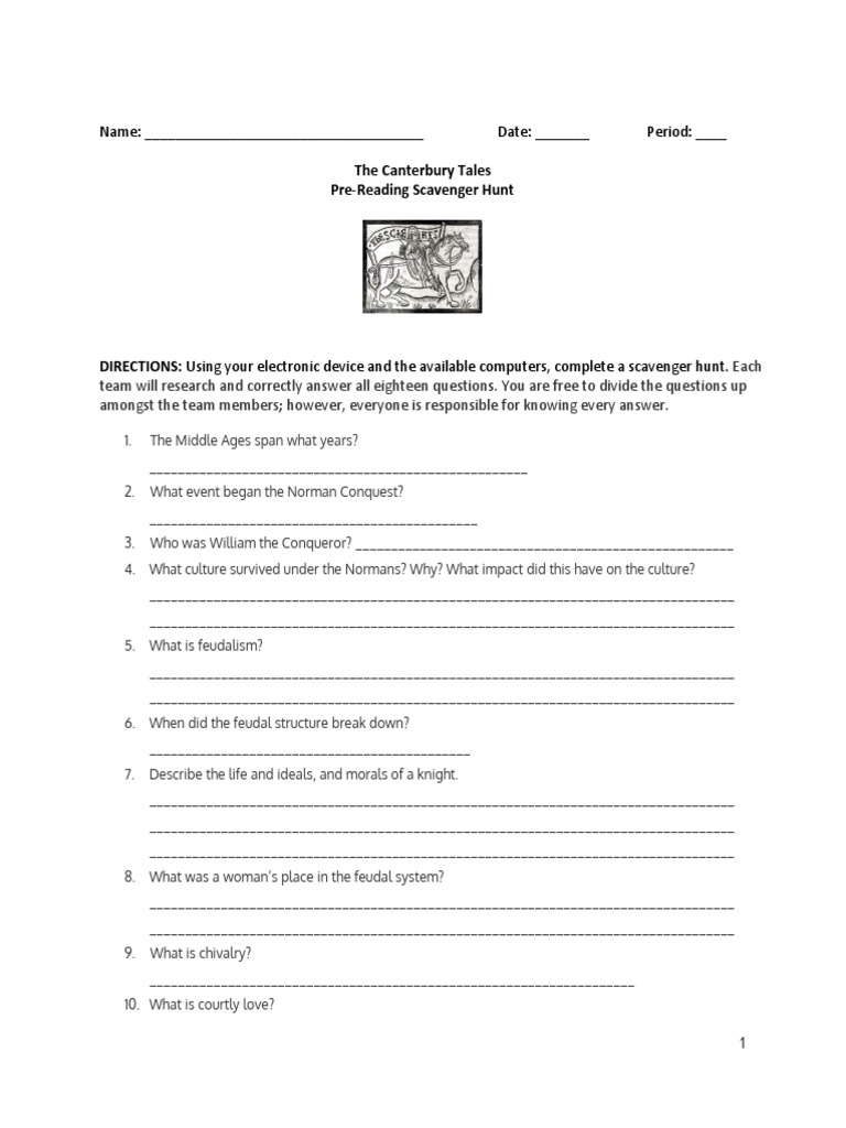 Canterbury Tales Scavenger Hunt Guide | PDF