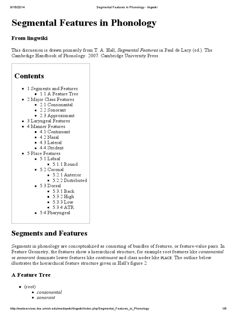 Segmental Features in Phonology - Lingwiki | PDF | Consonant | Vowel
