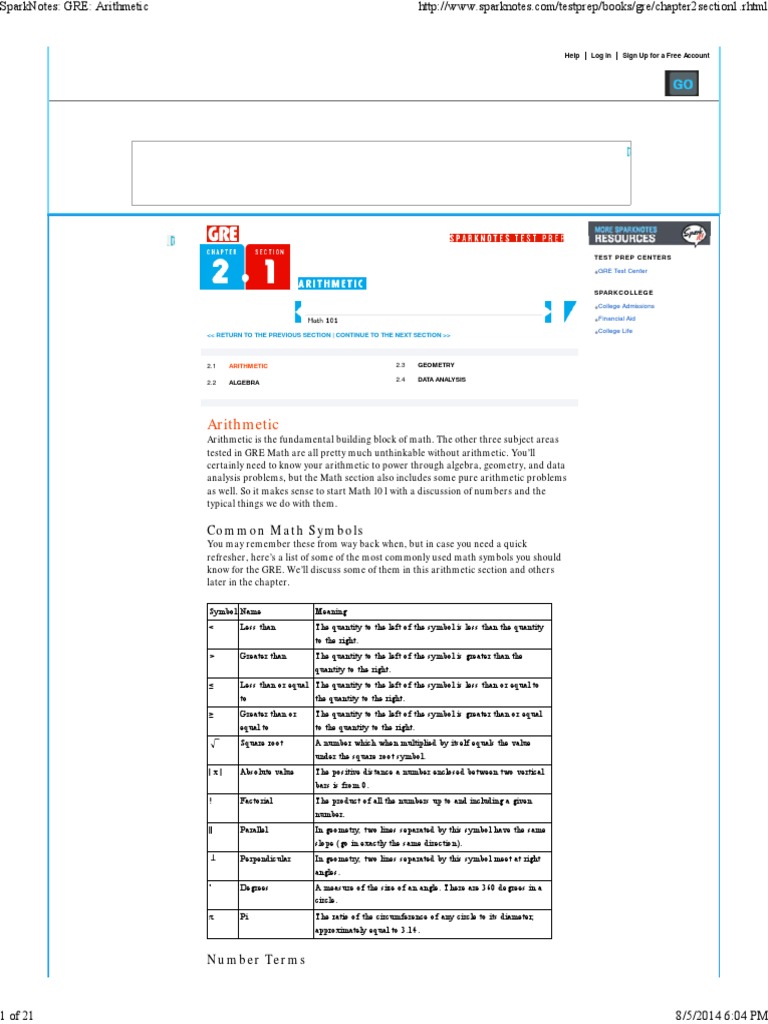 SparkNotes GRE Arithmetic | PDF | Fraction (Mathematics) | Numbers