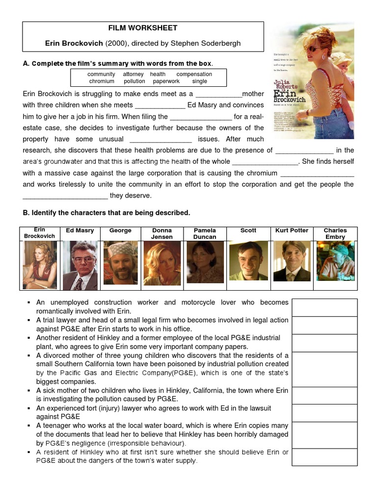 Erin Brockovich Film Summary Worksheet | PDF | Business