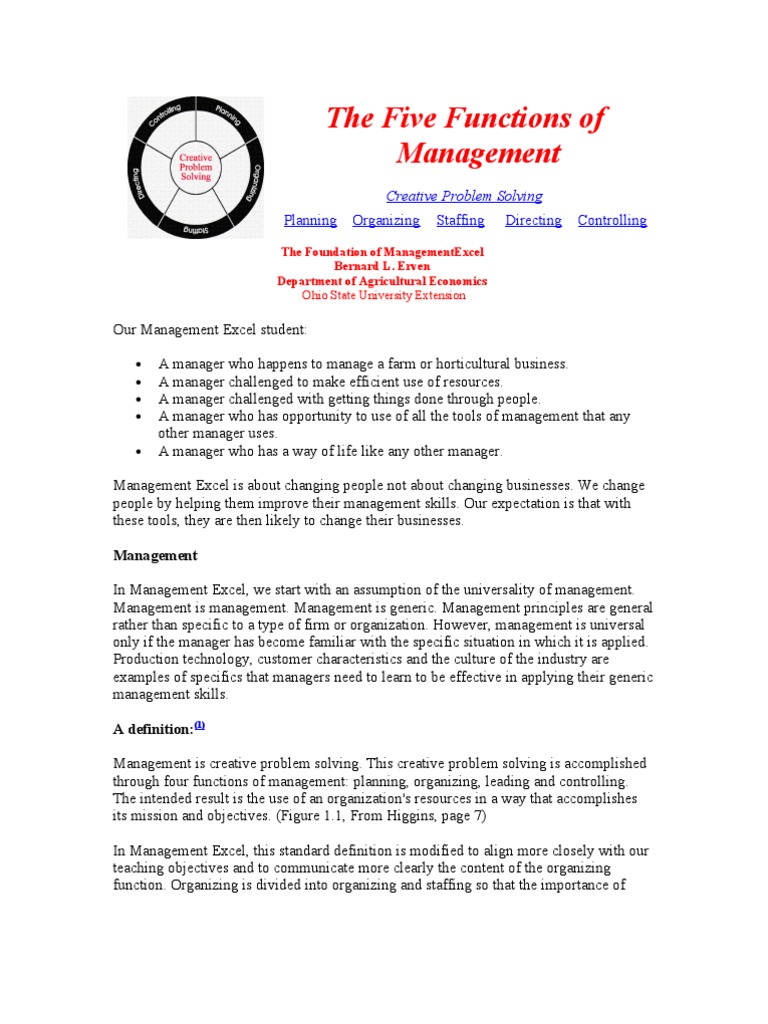 The Five Functions of Management | PDF | Goal | Creativity