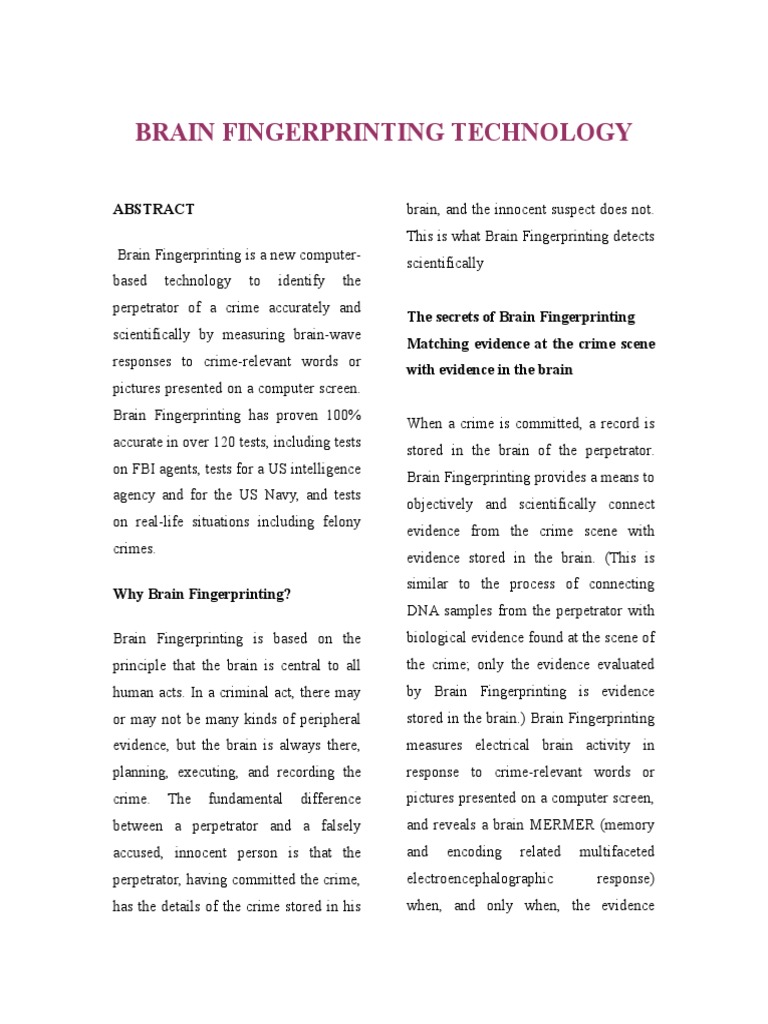 Brain Fingerprinting Technology | PDF | Dna Profiling | Stimulus (Physiology)