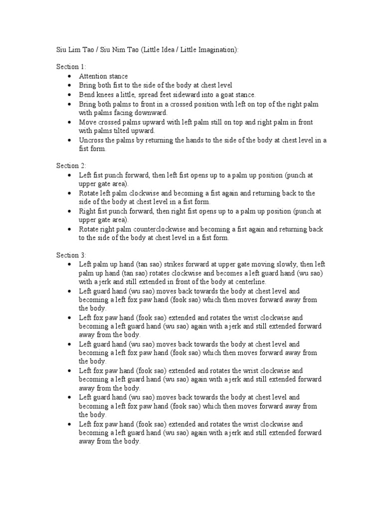 Siu Lim Tao / Siu Nim Tao (Little Idea) | PDF | Hand | Sports