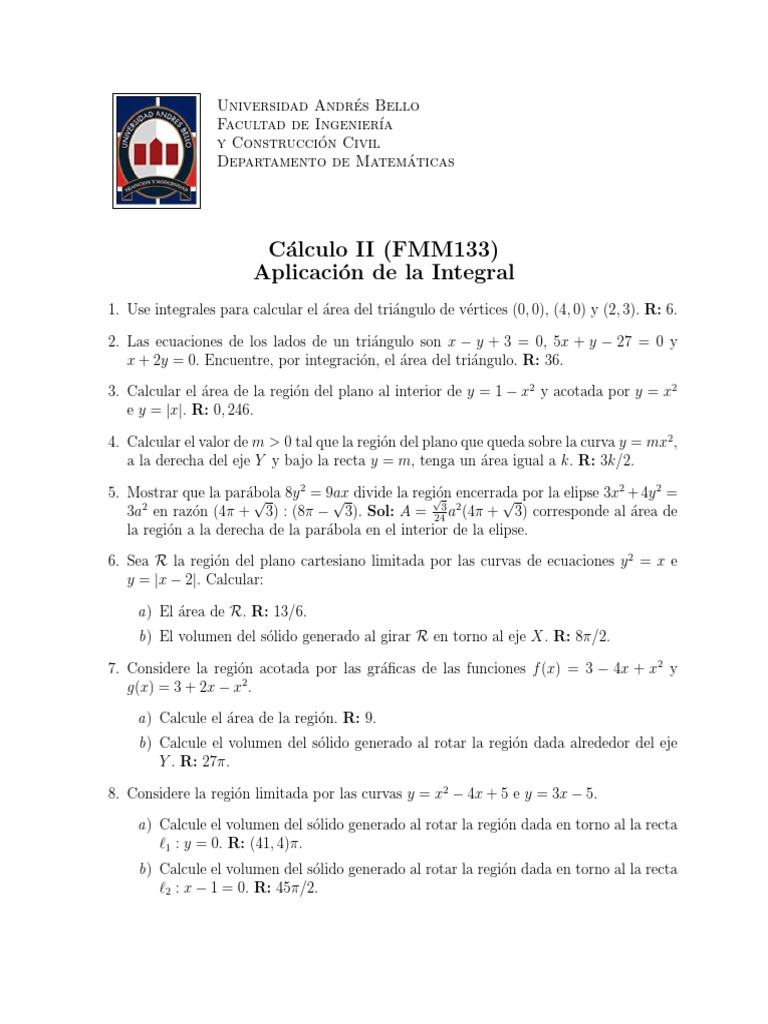 Calculo II Guia Aplicacion de La Integral | PDF | Curva | Sistema de ...