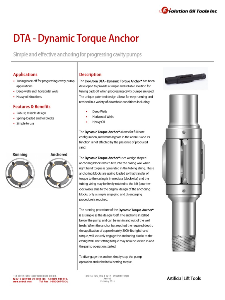 DTA - Dynamic Torque Anchor Technical Datasheet | PDF | Pump | Mechanical Engineering