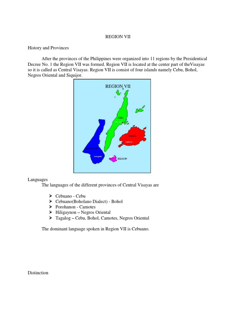 Region VII: History and Provinces | PDF | Cebu | Languages