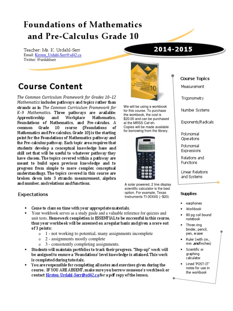 Grade 10 Math Foundations Course Guide | PDF | Homework | Teaching ...