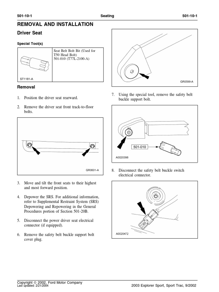 Driver Seat Removal and Installation | PDF | Seat Belt | Airbag