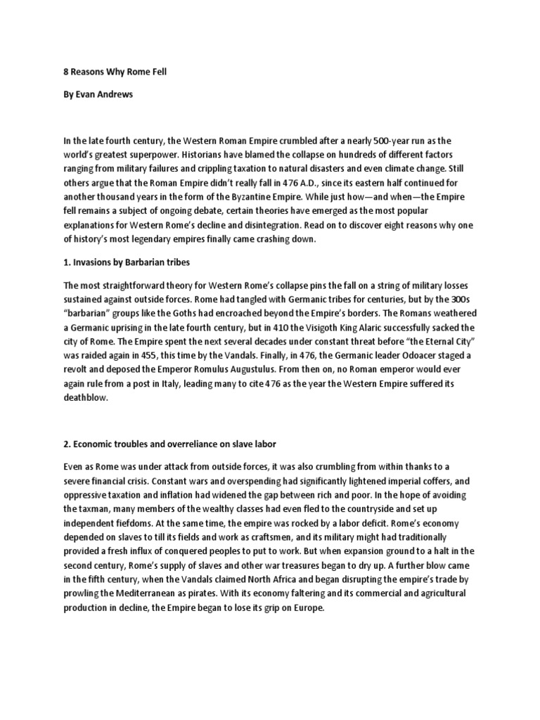 8 Reasons Why Rome Fell | PDF | Roman Empire | Byzantine Empire