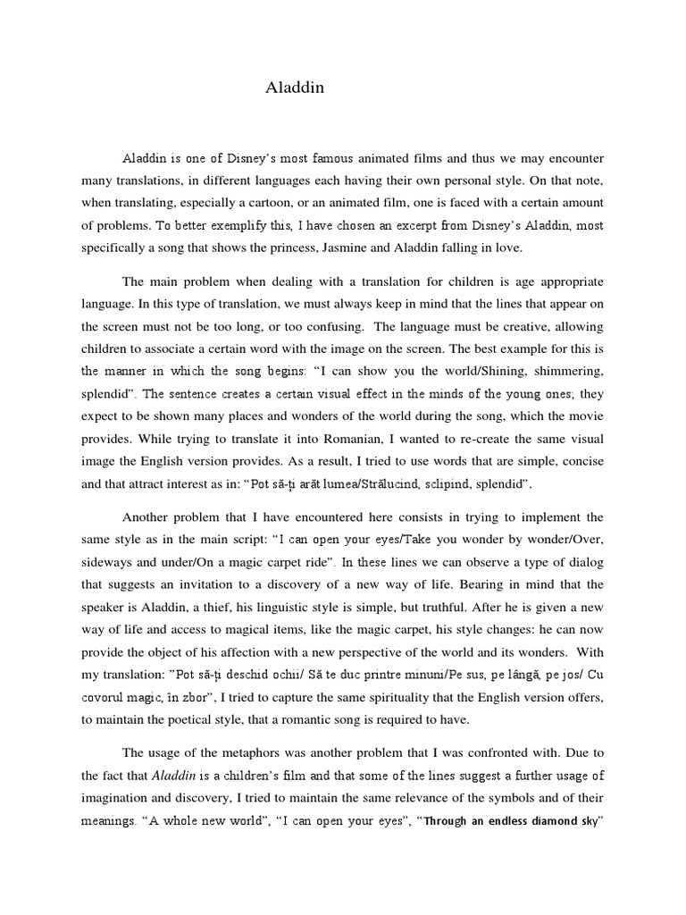 Aladdin Essay | Epistemology | Linguistics