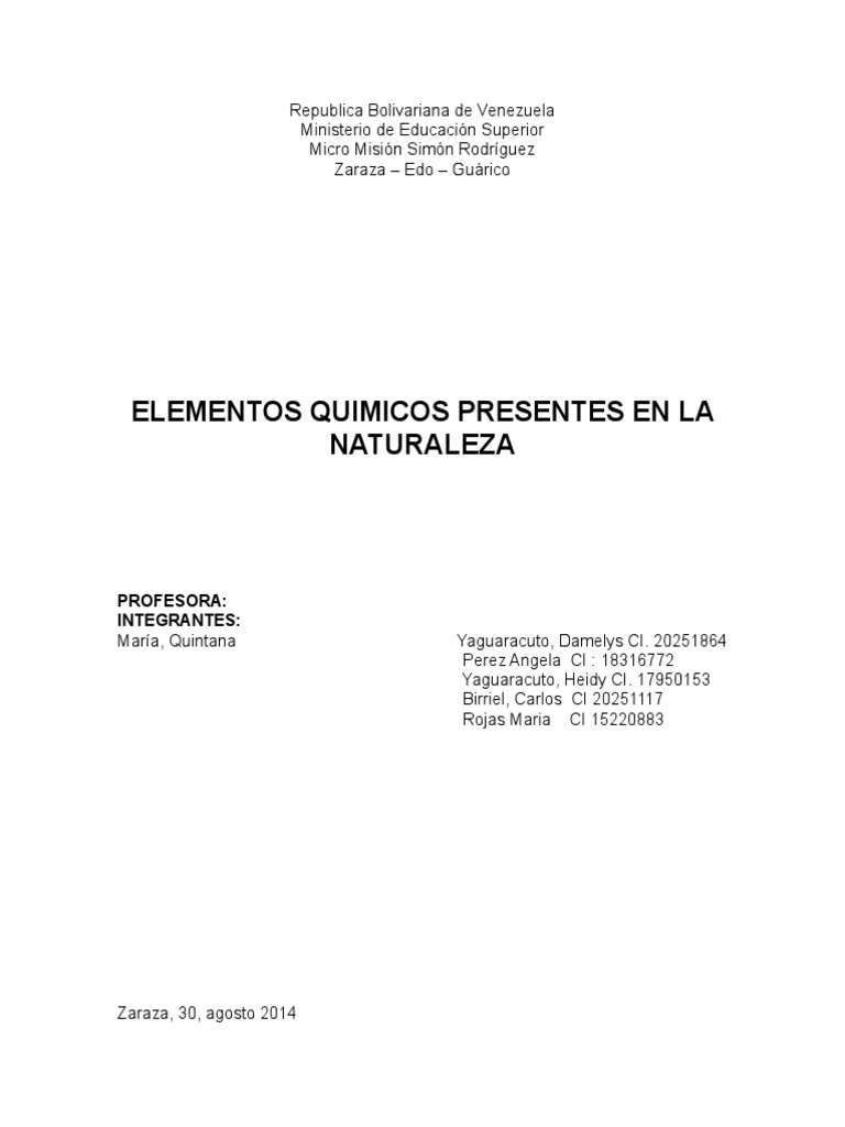 Elementos Quimicos de La Naturaleza | PDF