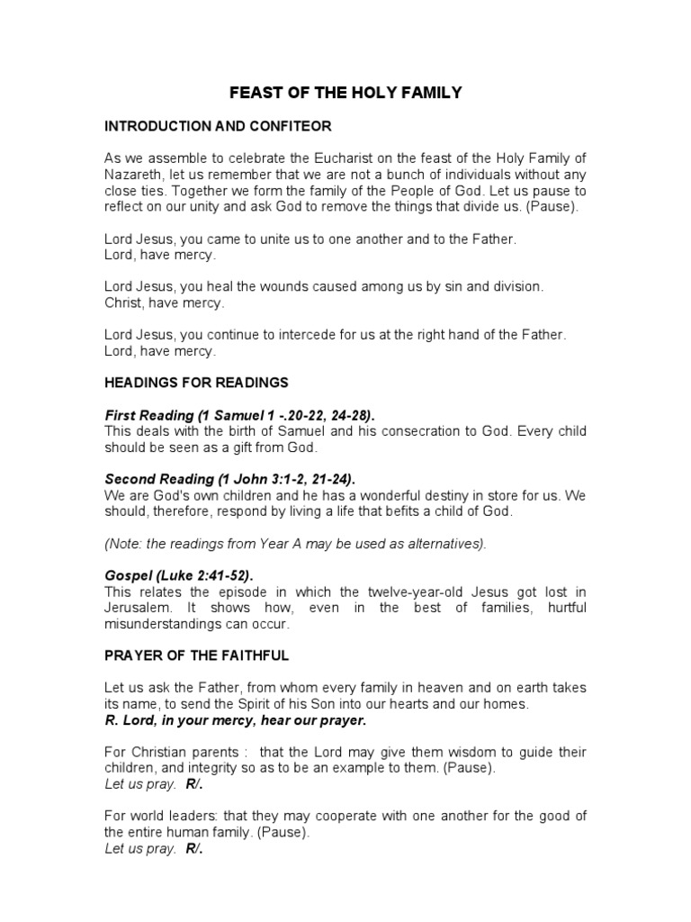 Holy Family Celebration Guide | PDF | Jesus | Prayer