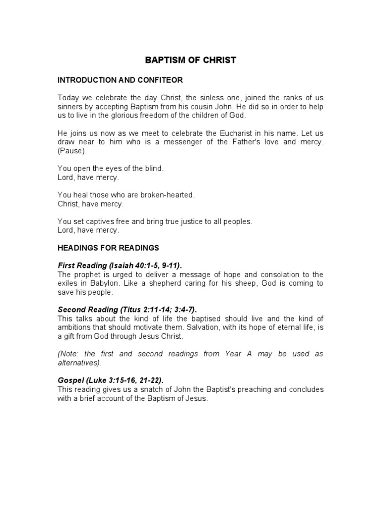 Baptism of Christ | PDF | Baptism | John The Baptist