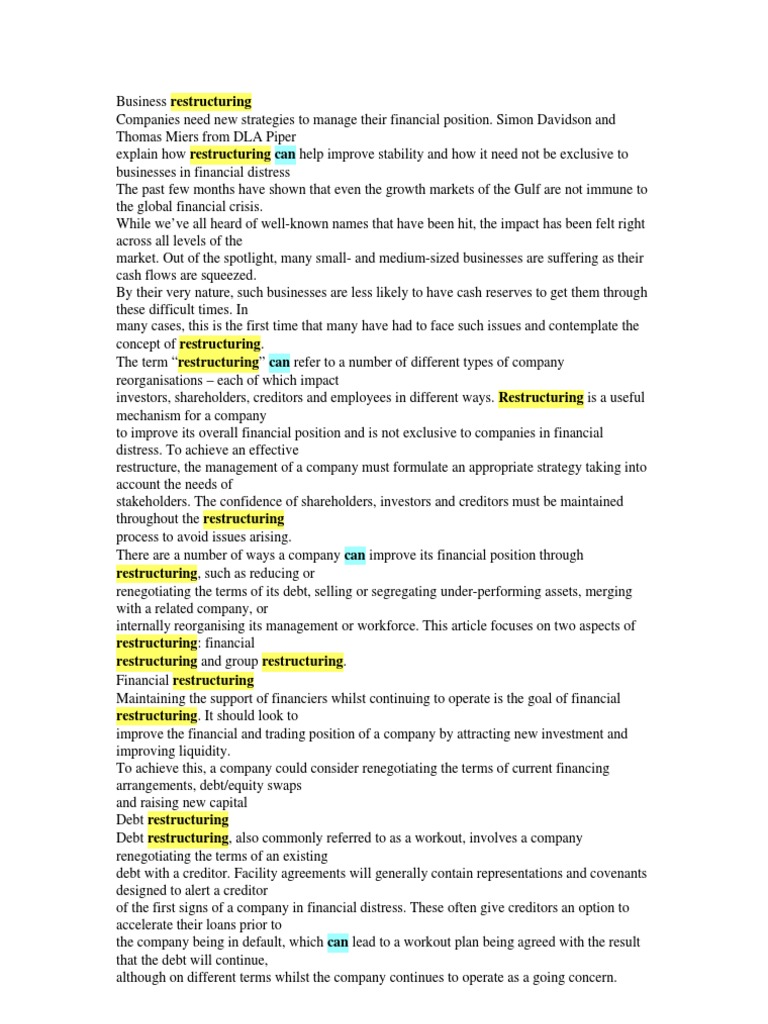 Strategies for Business Restructuring | PDF | Debt | Swap (Finance)