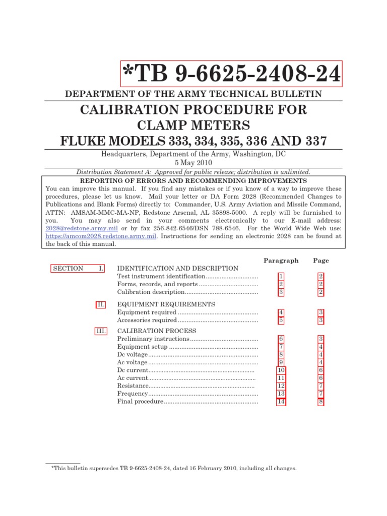 Calibration Procedure For Clamp Meters Fluke Models 333, 334, 335, 336 ...