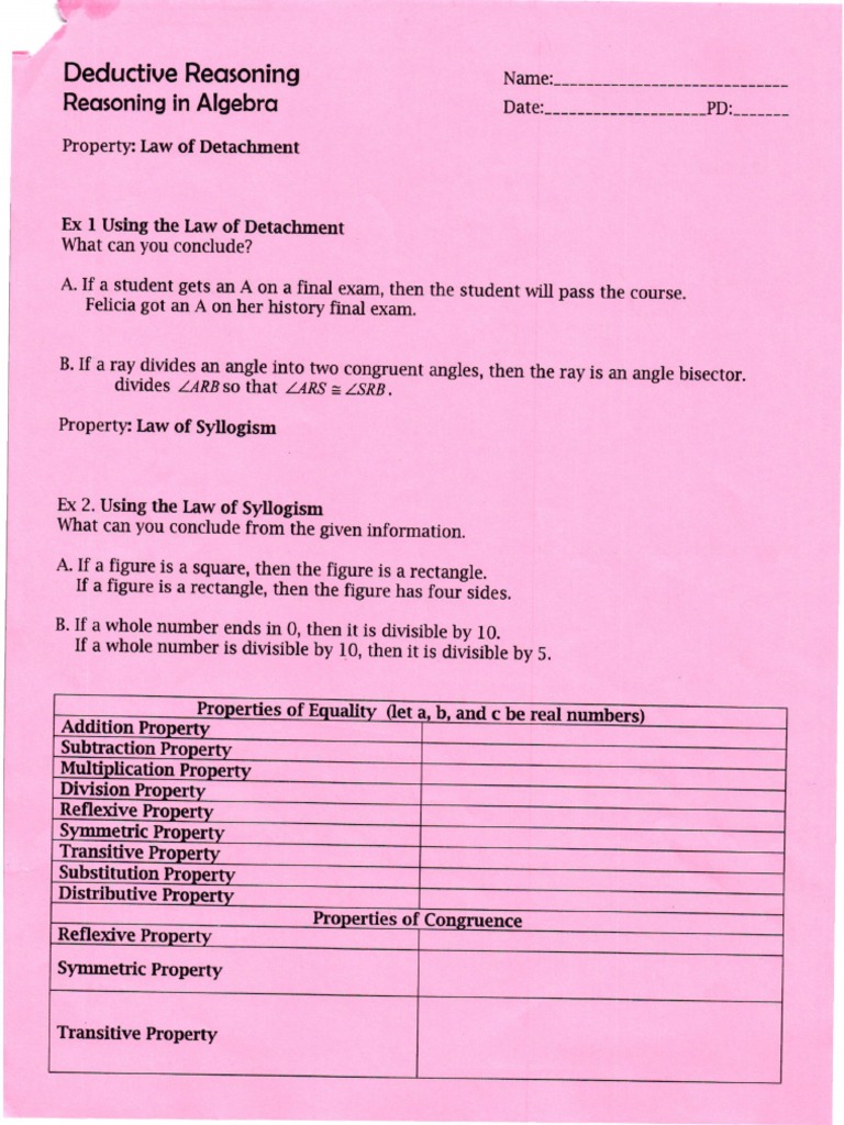 Day 4 and 5 - Deductive Reasoning and Two Column Proofs Answers | PDF ...