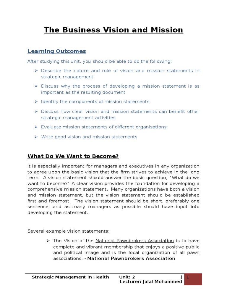 The Business Vision and Mission | PDF | Strategic Management | Employment