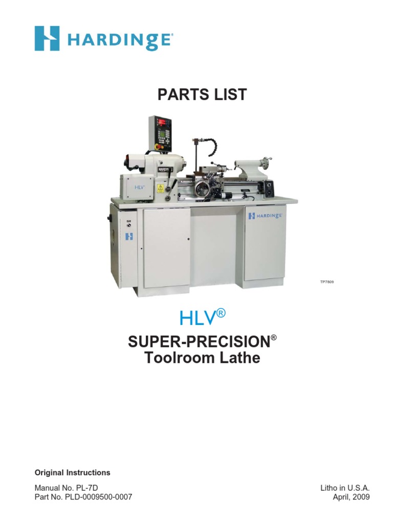 Hardinge HLV - Toolroomlathe.part List | PDF | Screw | Nut (Hardware)