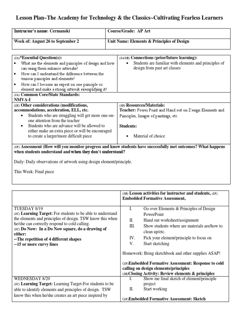 AP Art Lesson Plan: Design Principles | PDF | Educational Assessment ...
