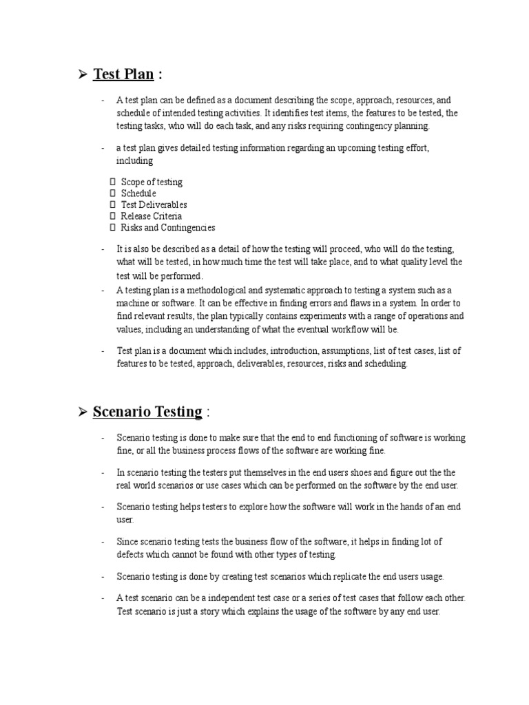 Test Plan and Scenario Testing Overview | PDF | Software Testing ...