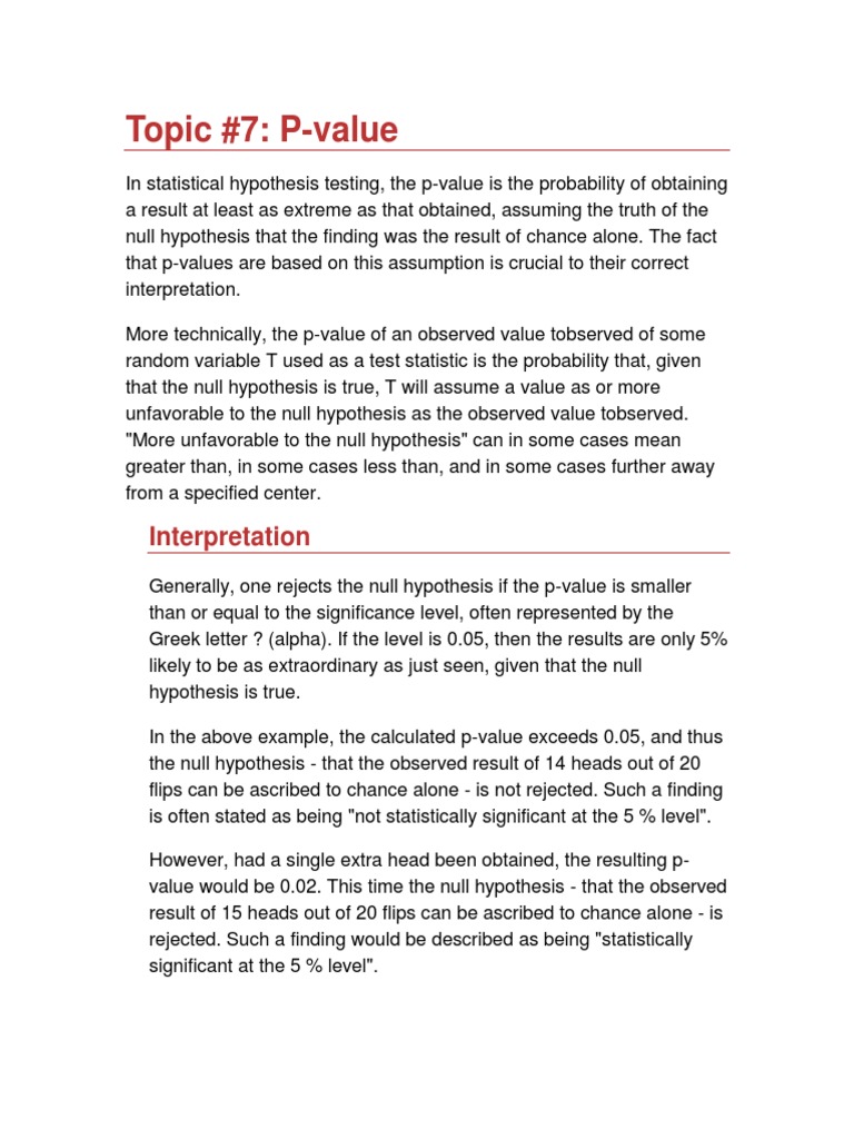 P Value Pdf P Value Statistical Significance