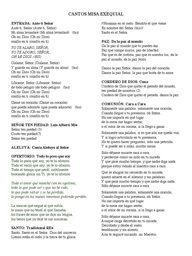 Cantos Misa Exequial | Misa (liturgia) | Oración