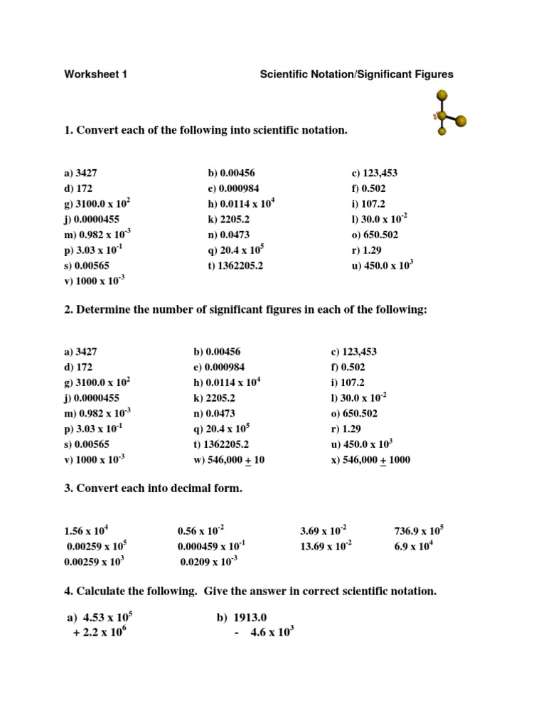 Significant Figures & Scientific Notation Worksheet | PDF | Significant ...