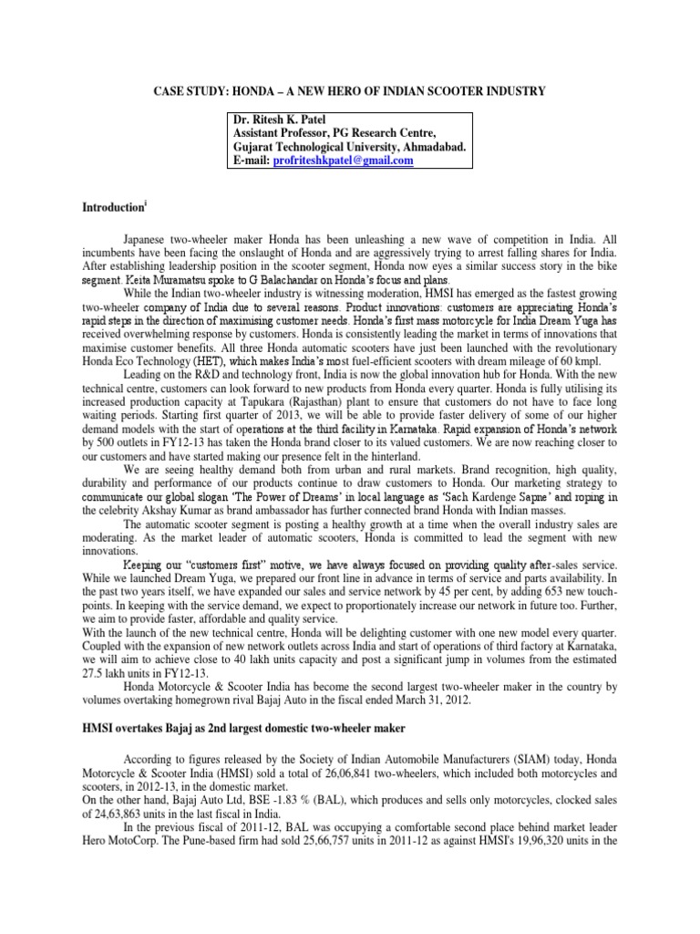 Case Study Honda - A New Hero of Indian Scooter Industry | PDF ...