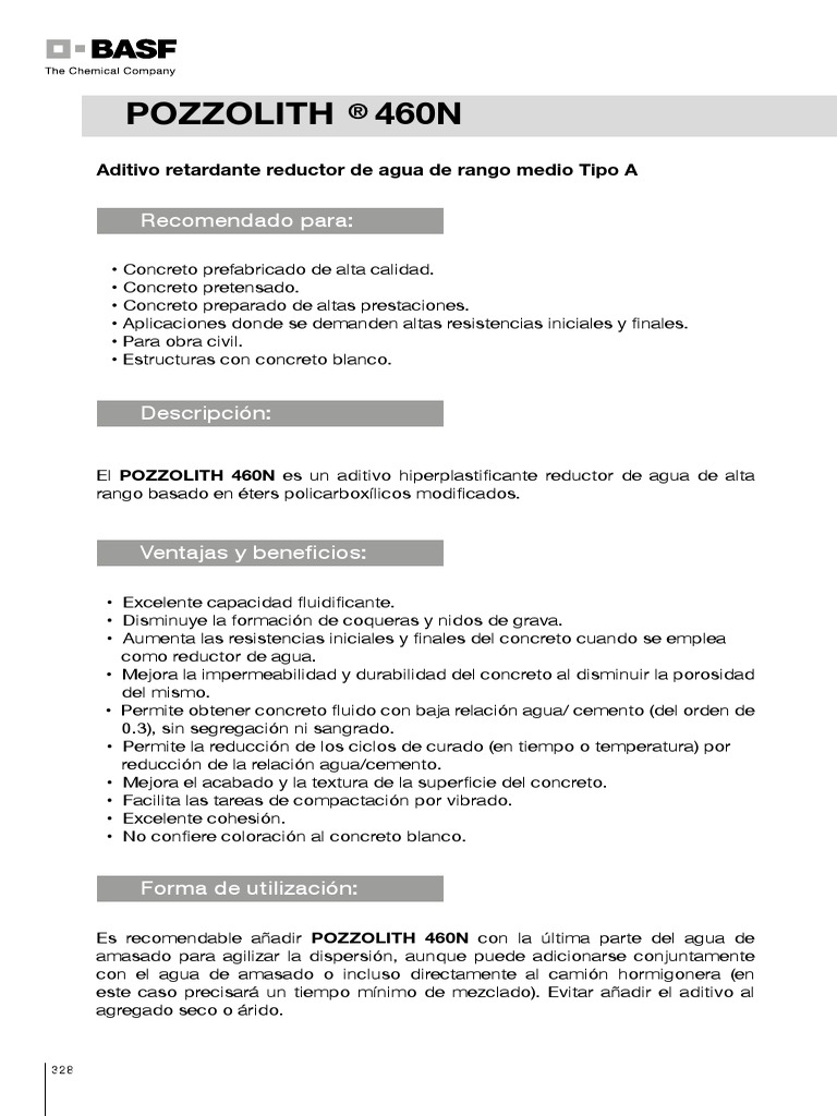 Pozzolith 460N | PDF | Hormigón | Cemento