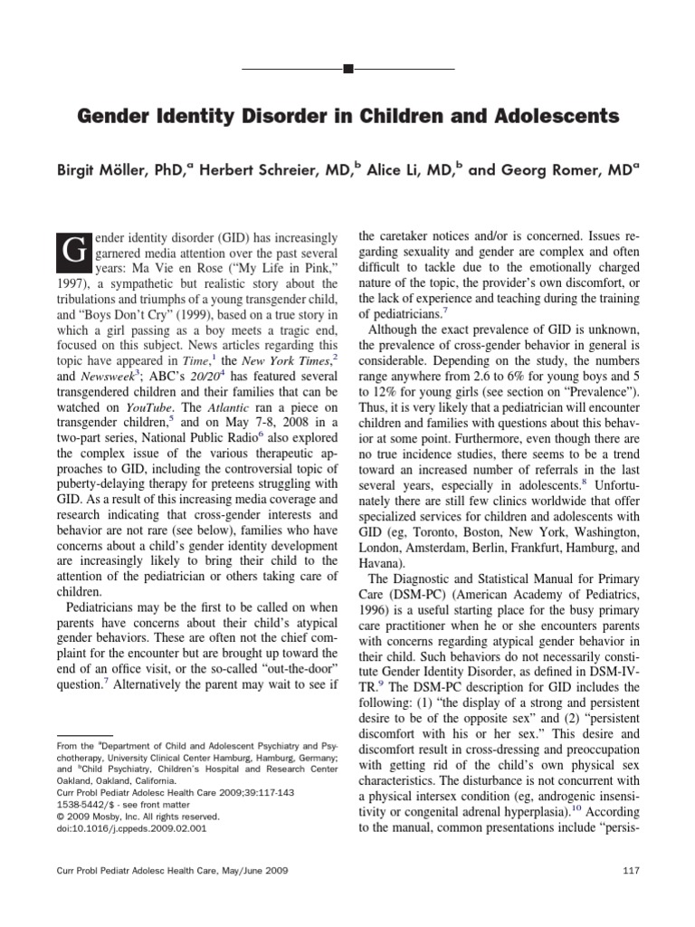 Gender Identity Disorder in Children and Adolescents | PDF ...