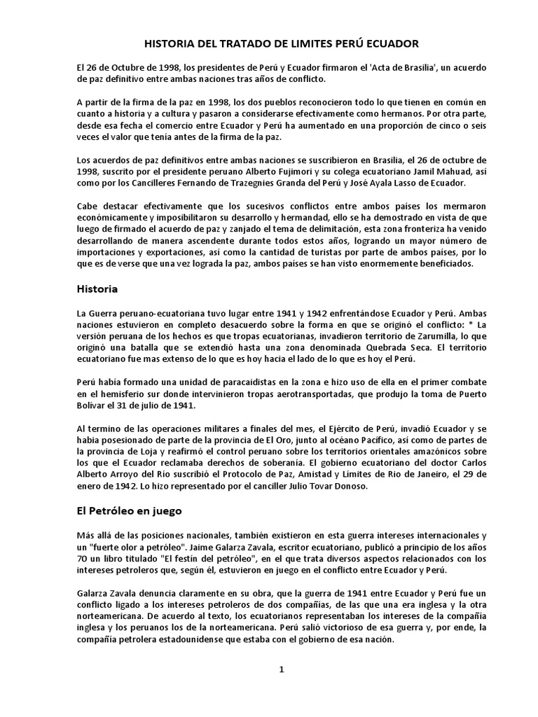 Historia Del Tratado de Limites Perú Ecuador | PDF | Ecuador ...