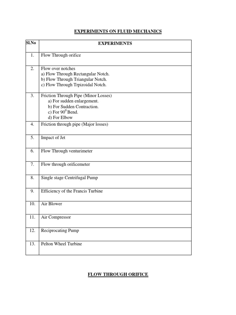 Fluid Mechanics Experiments Overview | PDF