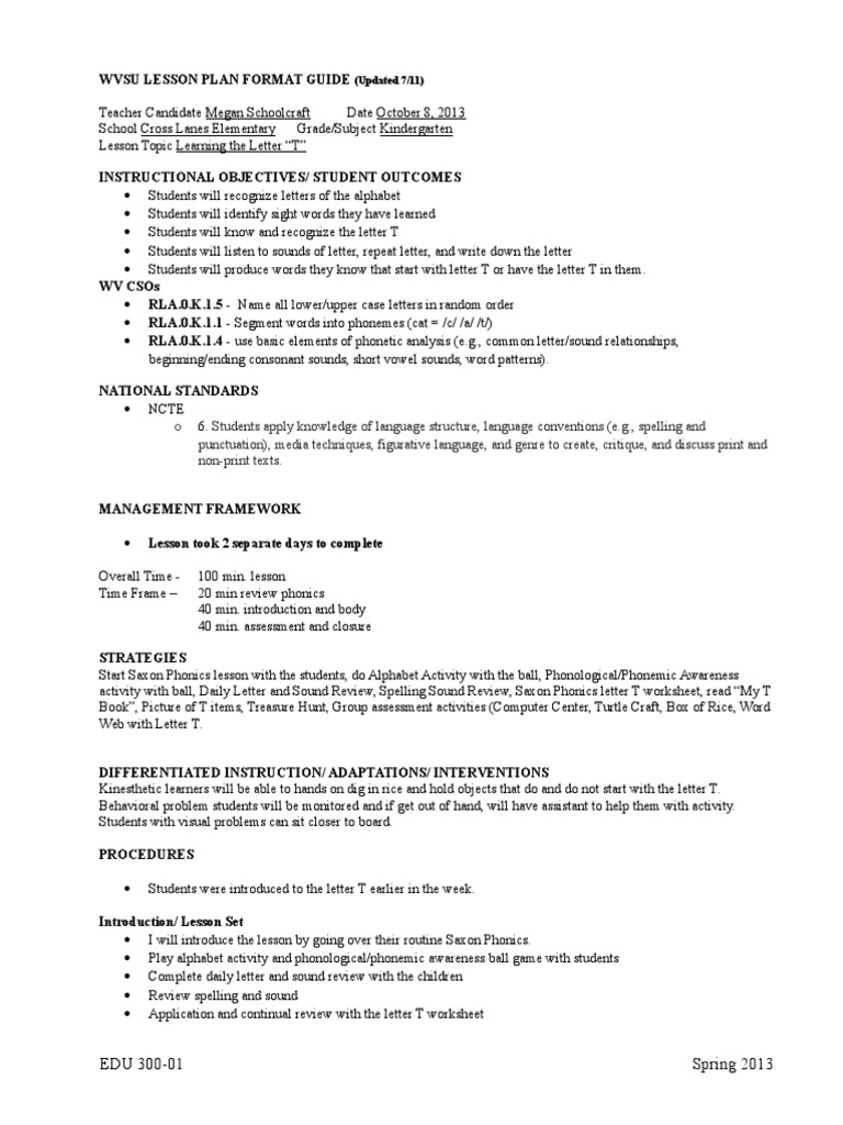 Letter T Saxon Phonics Lesson Plan | PDF | Communication | Pedagogy