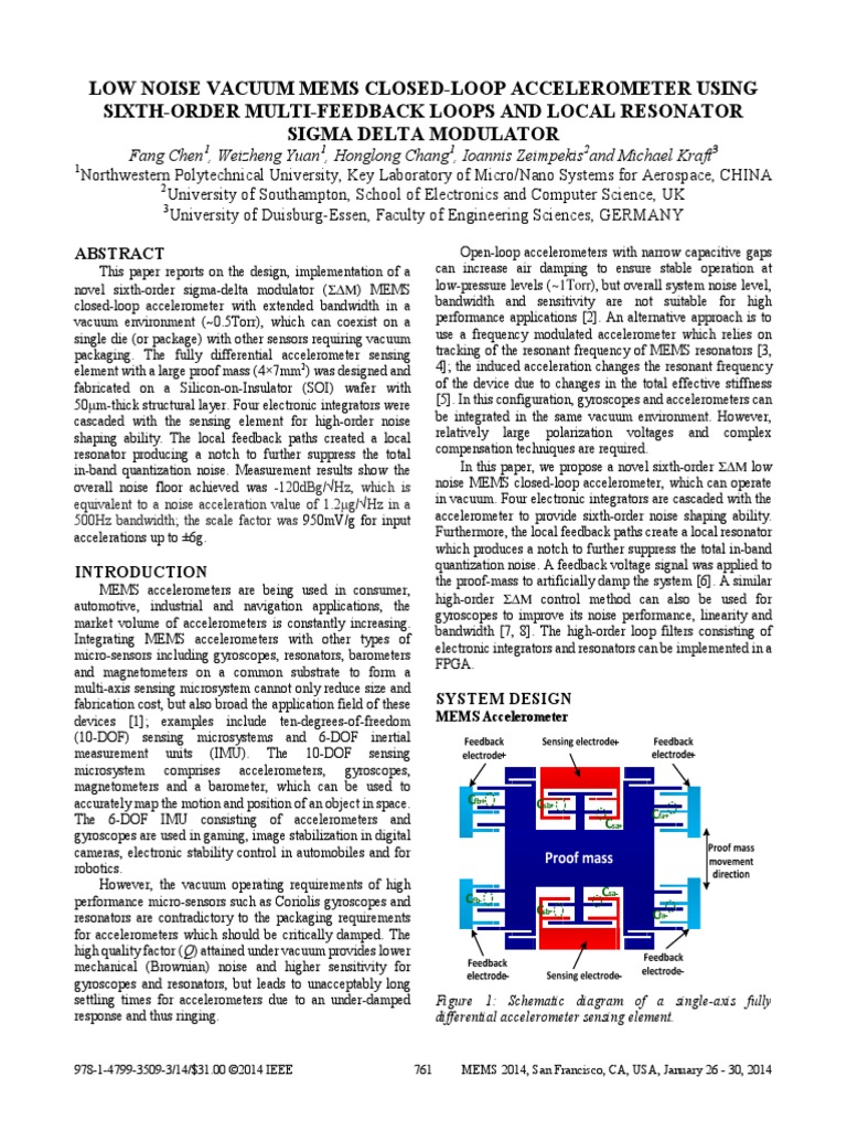 Low Noise Vacuum Mems Closed-Loop Accelerometer Using Sixth-Order Multi-Feedback Loops and Local ...