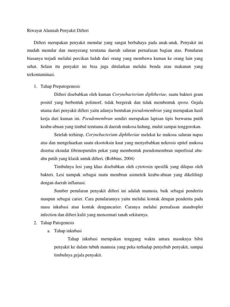 Masa Inkubasi dan Patogenesis Difteri | PDF