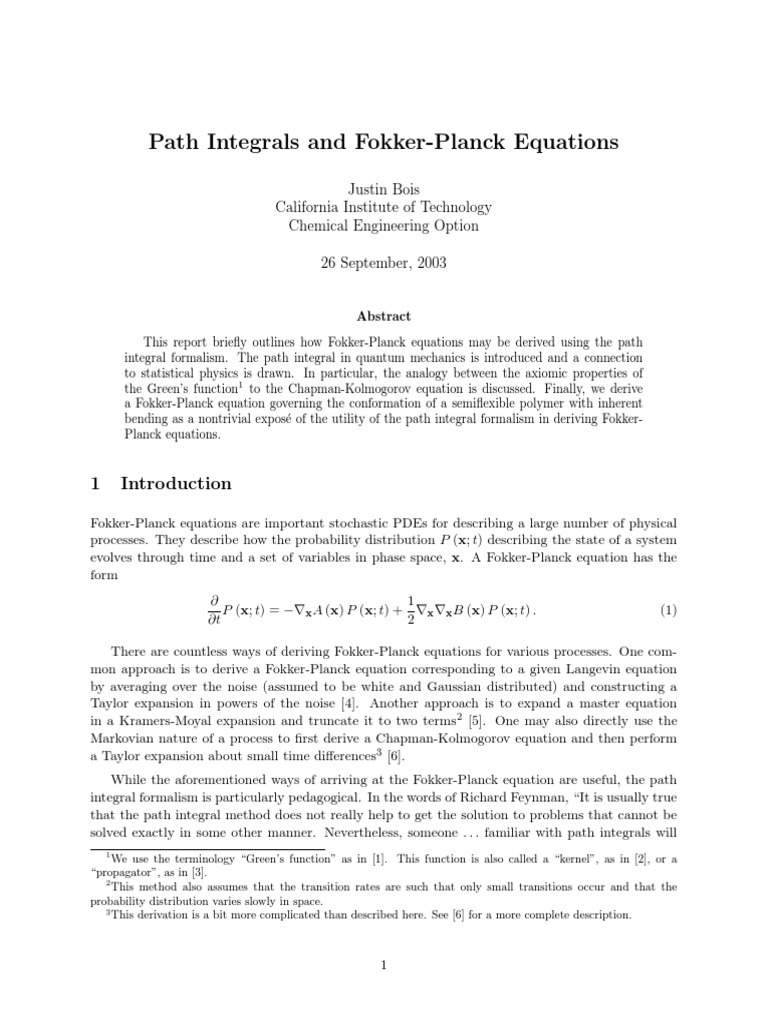 Fokker Planck and Path Integrals | PDF | Wave Function | Green's Function